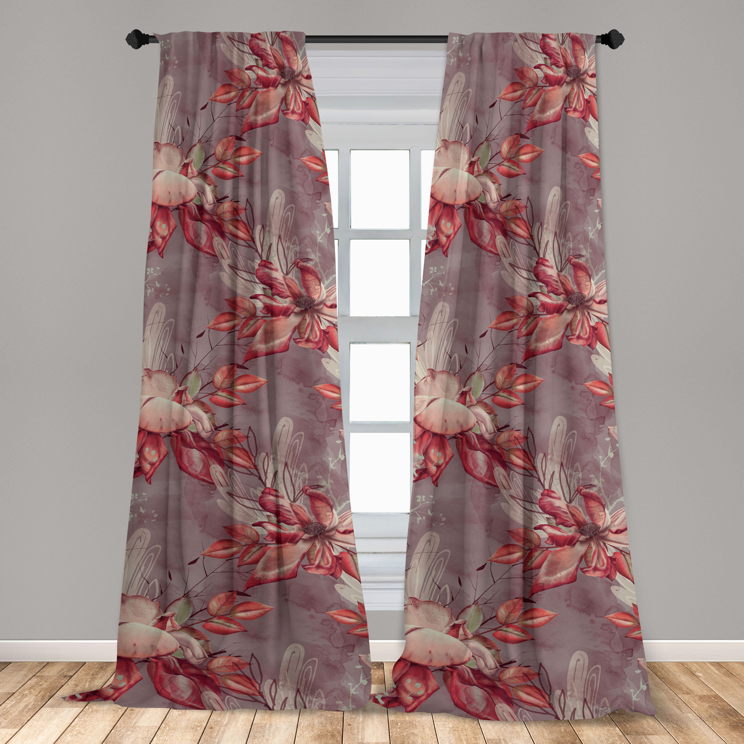 East Urban Home Garden Curtains Roses Twigs Leaves Pattern Pair of Dark ...