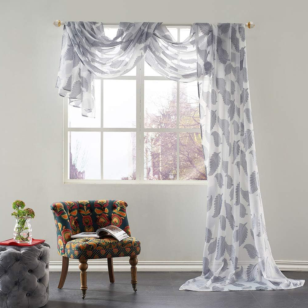 Red Barrel Studio® Beautiful Leaves Jacquard Window Sheer Voile Scarf 1 ...