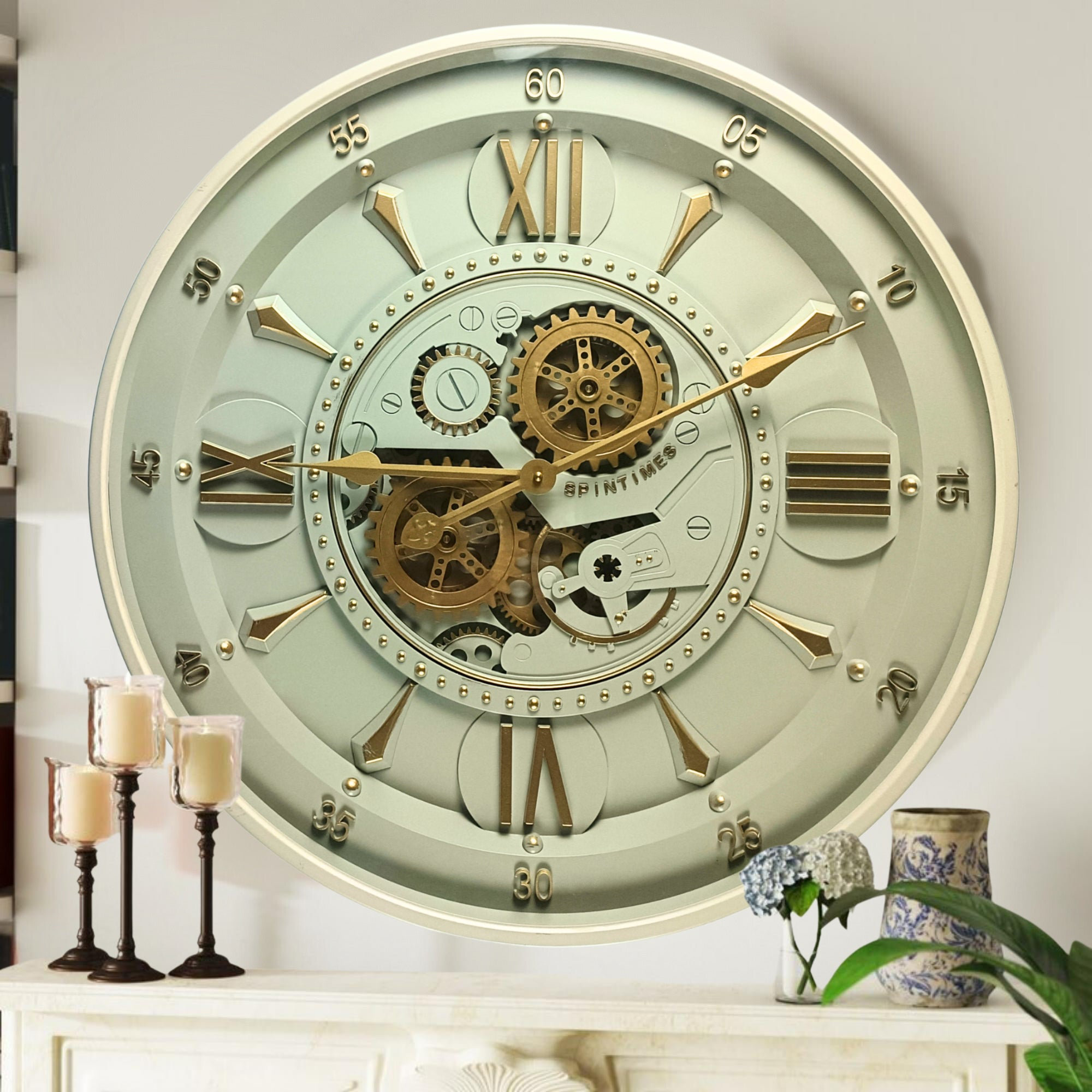 THE GEARS CLOCK Wall Clock with Real Moving Gears IR-LI_ 24 in Round ...