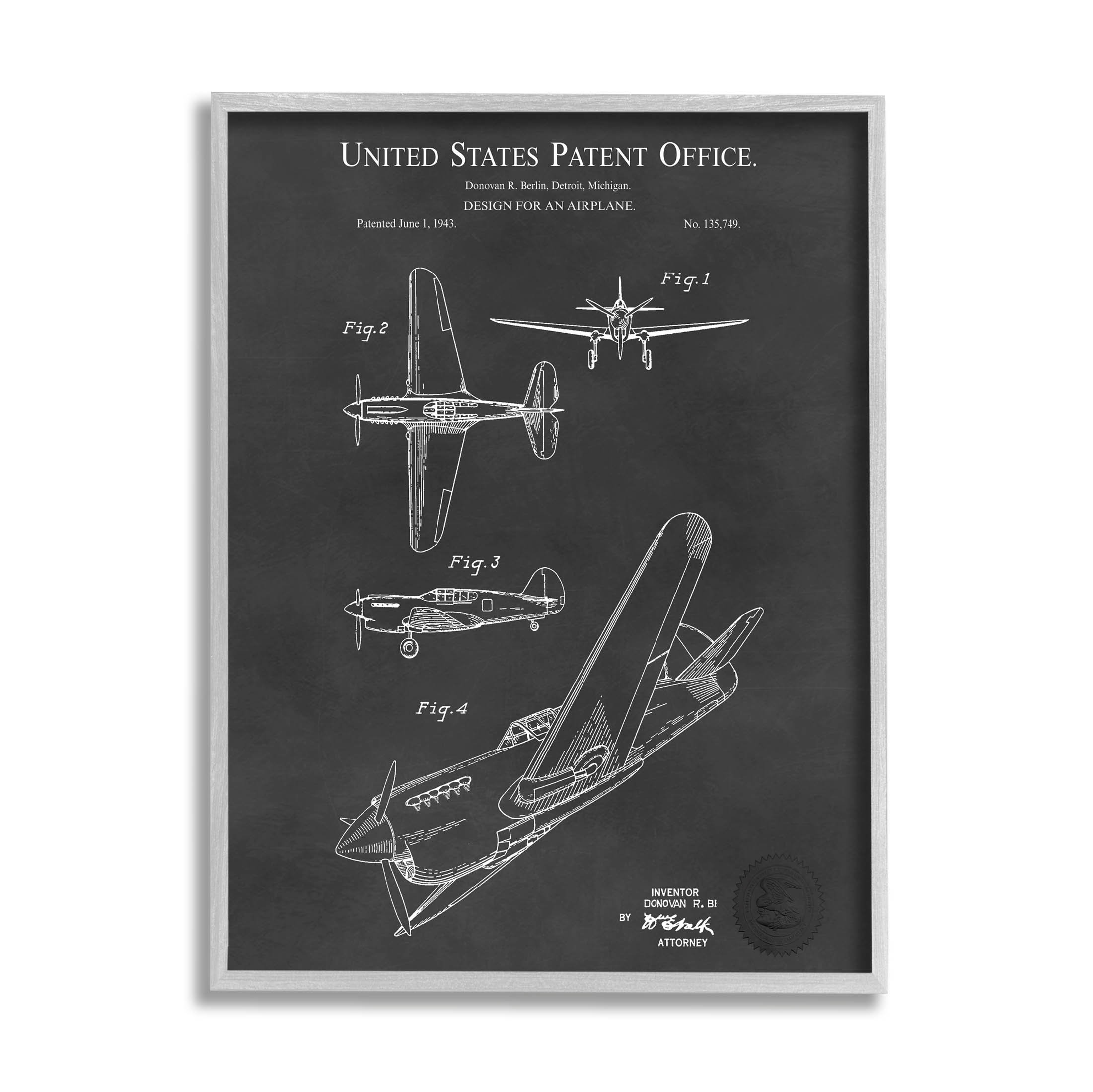 Stupell Industries Detailed Aircraft Blueprint Chart Framed Giclee Art ...