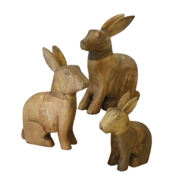 August Grove® Set Of 3 Modern Novelty Hand-Carved Wooden Rabbits In ...