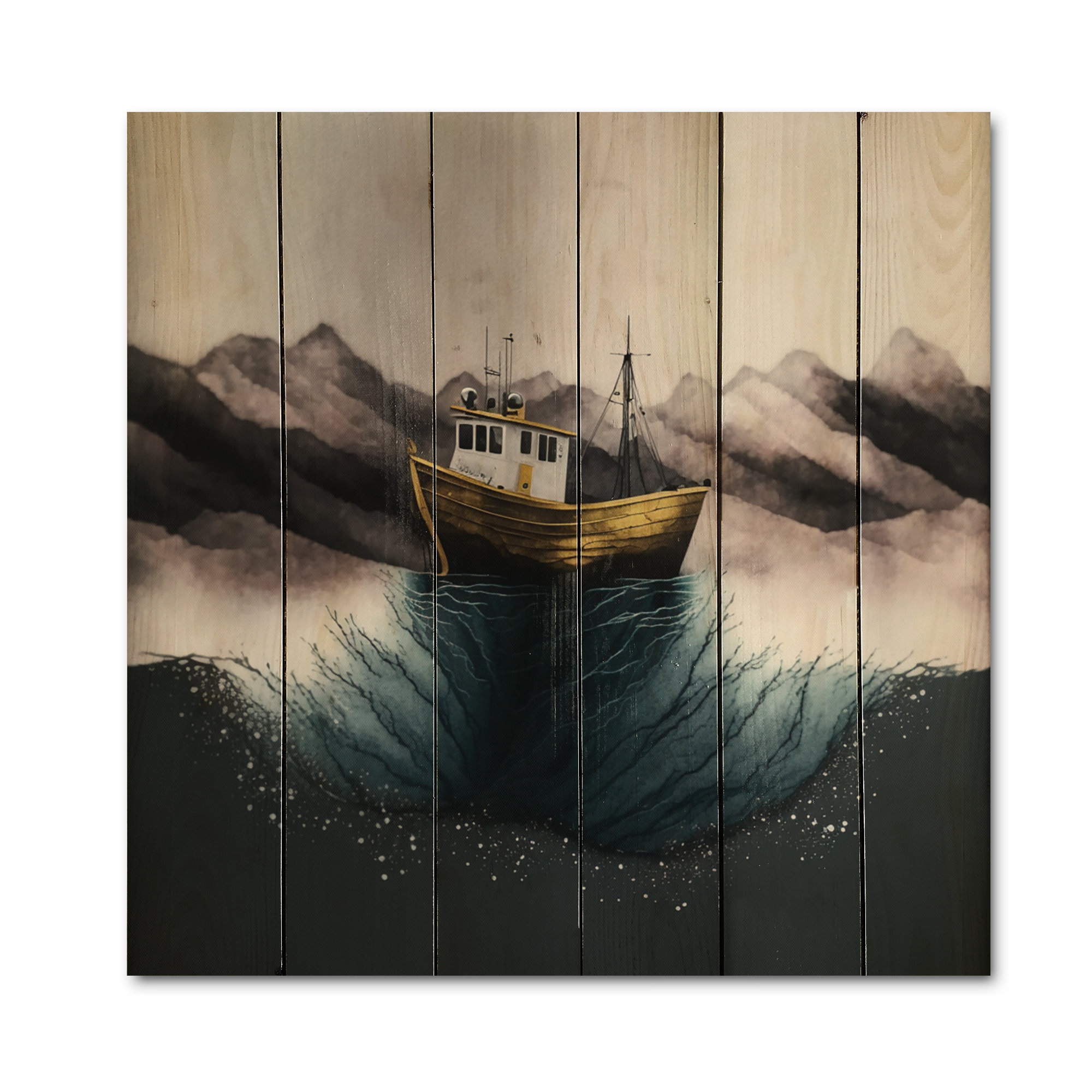 Longshore Tides Gold Modern Fishing Boat II - Coastal Boat Print on ...
