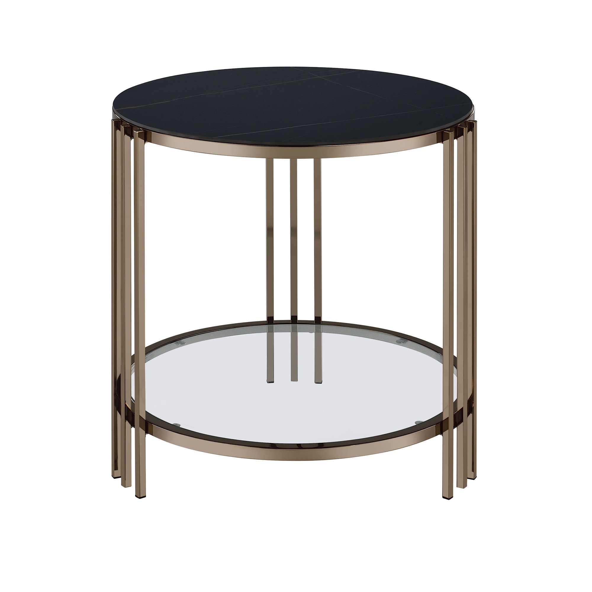 Wrought Studio™ Abisha Sintered Stone Top & Champagne Finish End Table ...