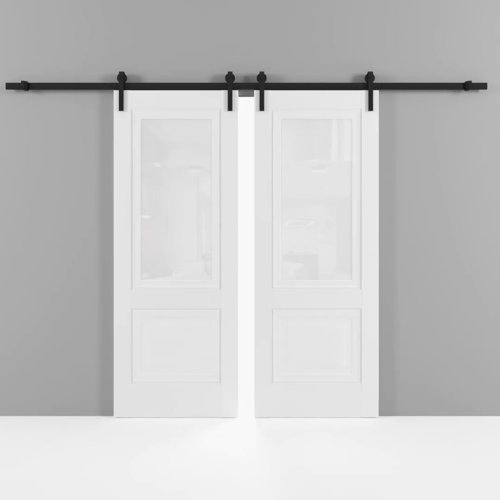 SARTODOORS Sturdy Double Barn Door | Lucia 8822 White Silk With Frosted ...