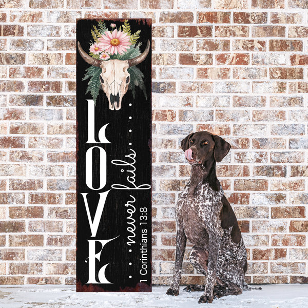 Trinx Summer Western Porch Sign | Love Never Fails 1 Corinthians 13:8 ...