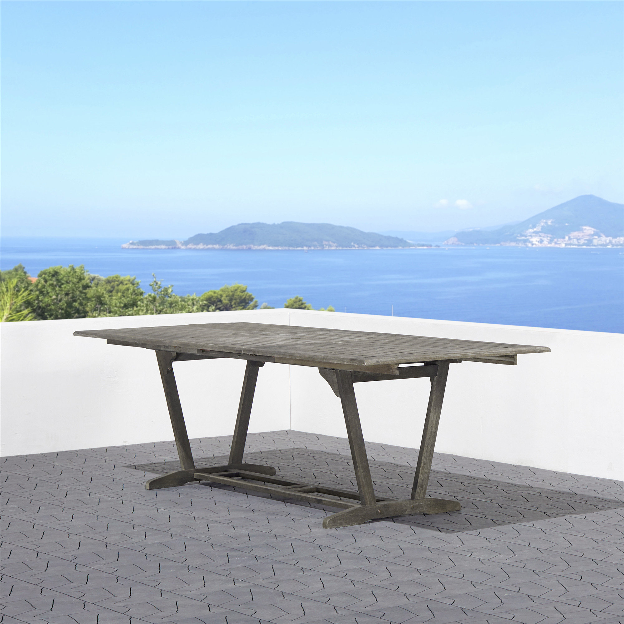 Loon Peak® Farmhouse Wood Patio Dining Table With Folding Extension ...