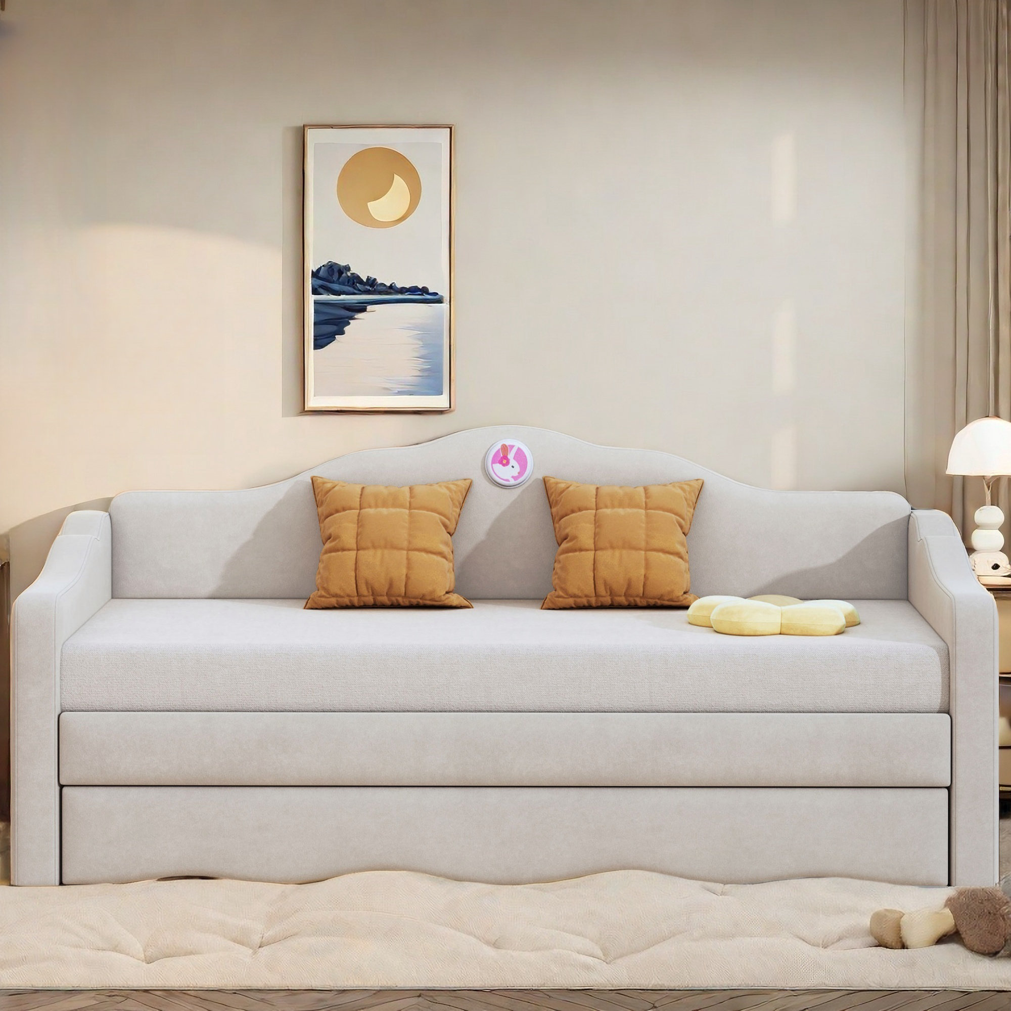 Red Barrel Studio® Stehouse Upholstered Daybed with Wave-shaped Trundle ...