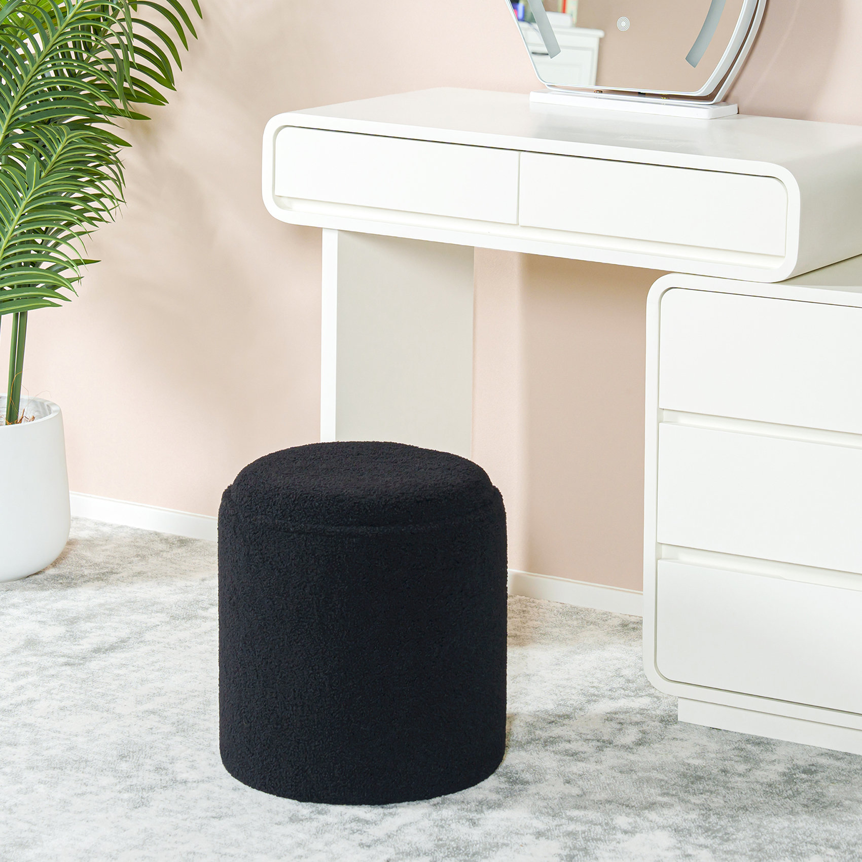Ebern Designs Cillin Storage Ottoman Round Boucle with Tray 14"x13"x13 ...
