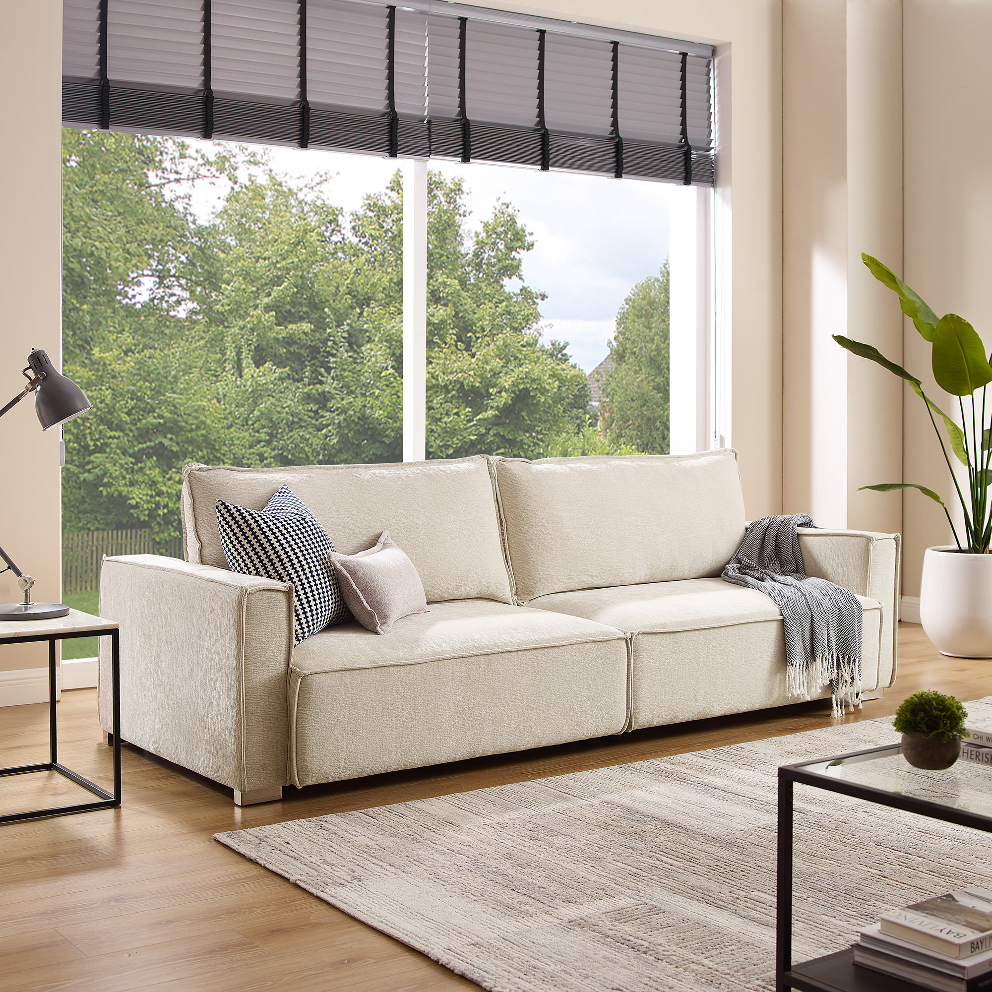 Ivy Bronx Dilans 99.6" W Comfort & Modern Square Arm Sofa with Two ...