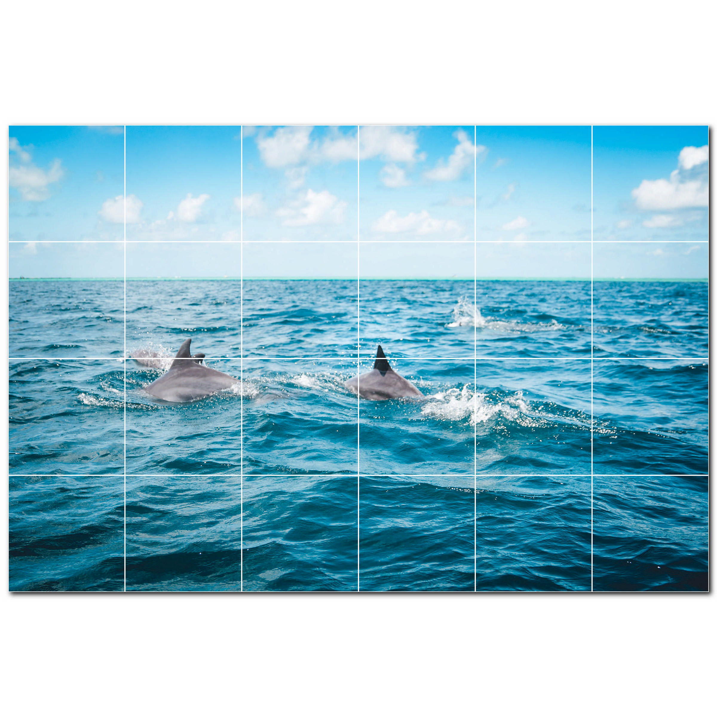 Picture-Tiles.com 48" x 32" Ceramic Dolphin Photo Decorative Mural Tile ...