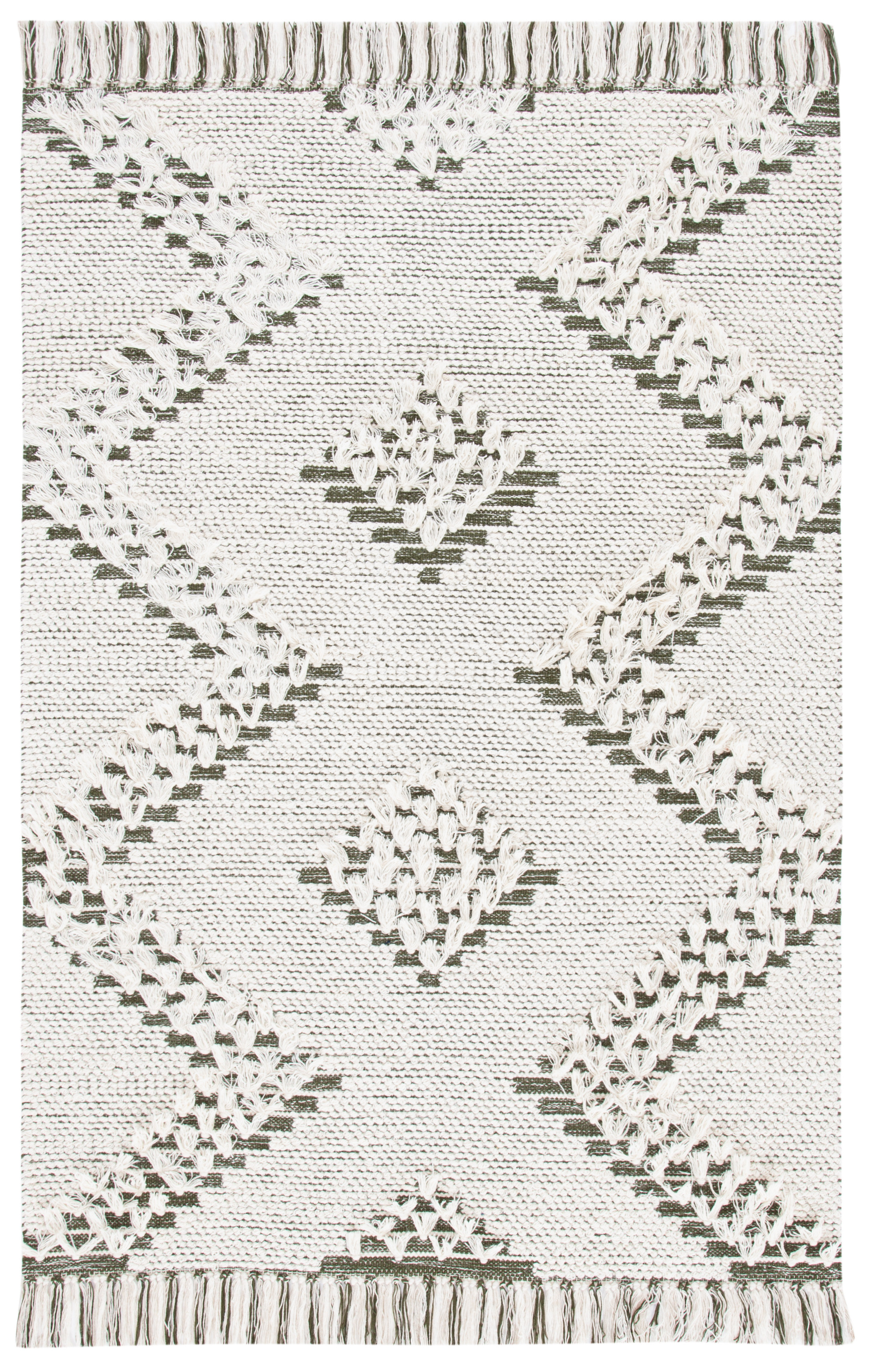Union Rustic Jiren Flat Weave Wool/Cotton Geometric Rug in Green/Ivory ...