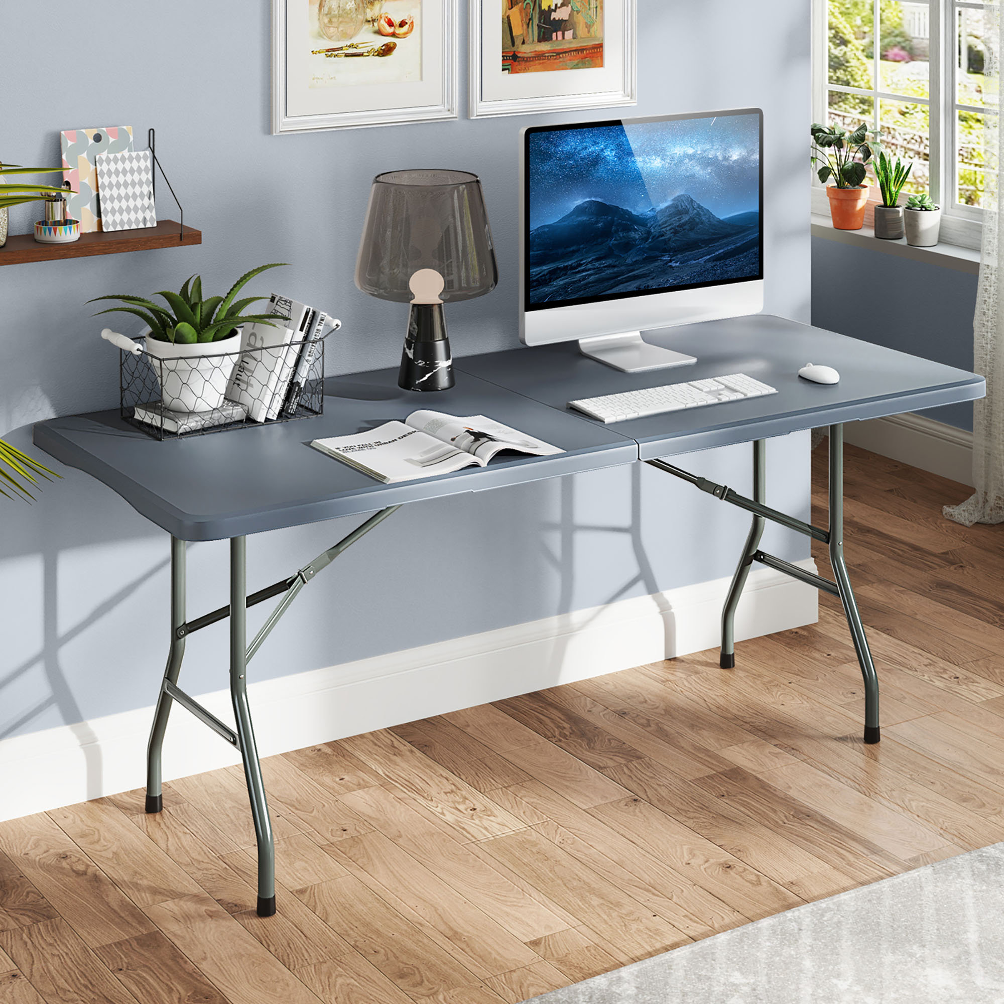 Arlmont & Co. 6 ft Portable Folding Table w/HDPE Tabletop Safe Lock ...