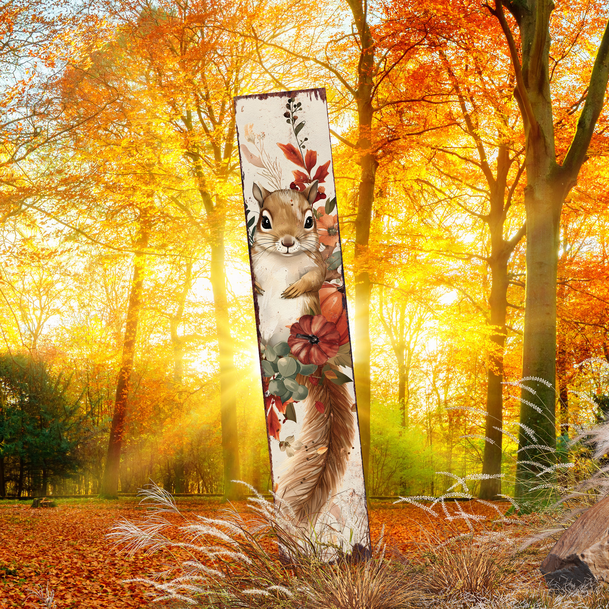 Millwood Pines 42-inch Fall Garden Stake | Watercolor Baby Squirrel ...