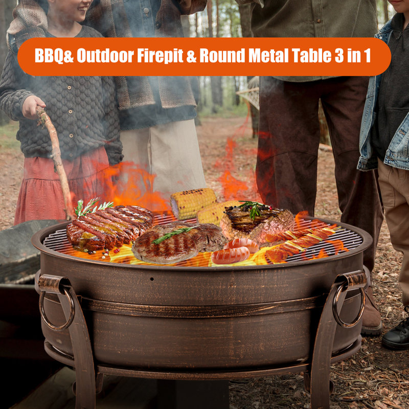 Red Barrel Studio Jimiyah 36"W x 25.6"H Wood Burning Fire Pit with Lid ...