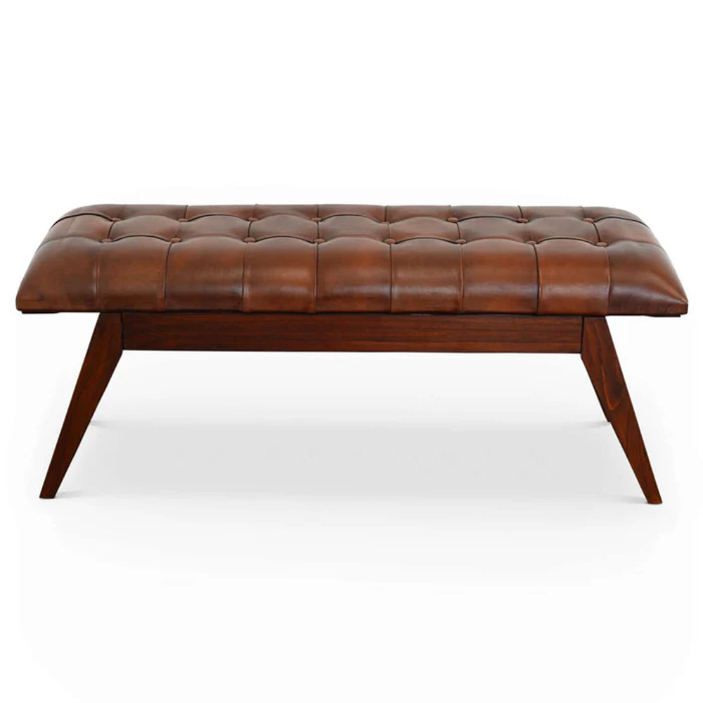 Corrigan Studio® Maja Mid Century Modern Tan Leather Bench | Wayfair