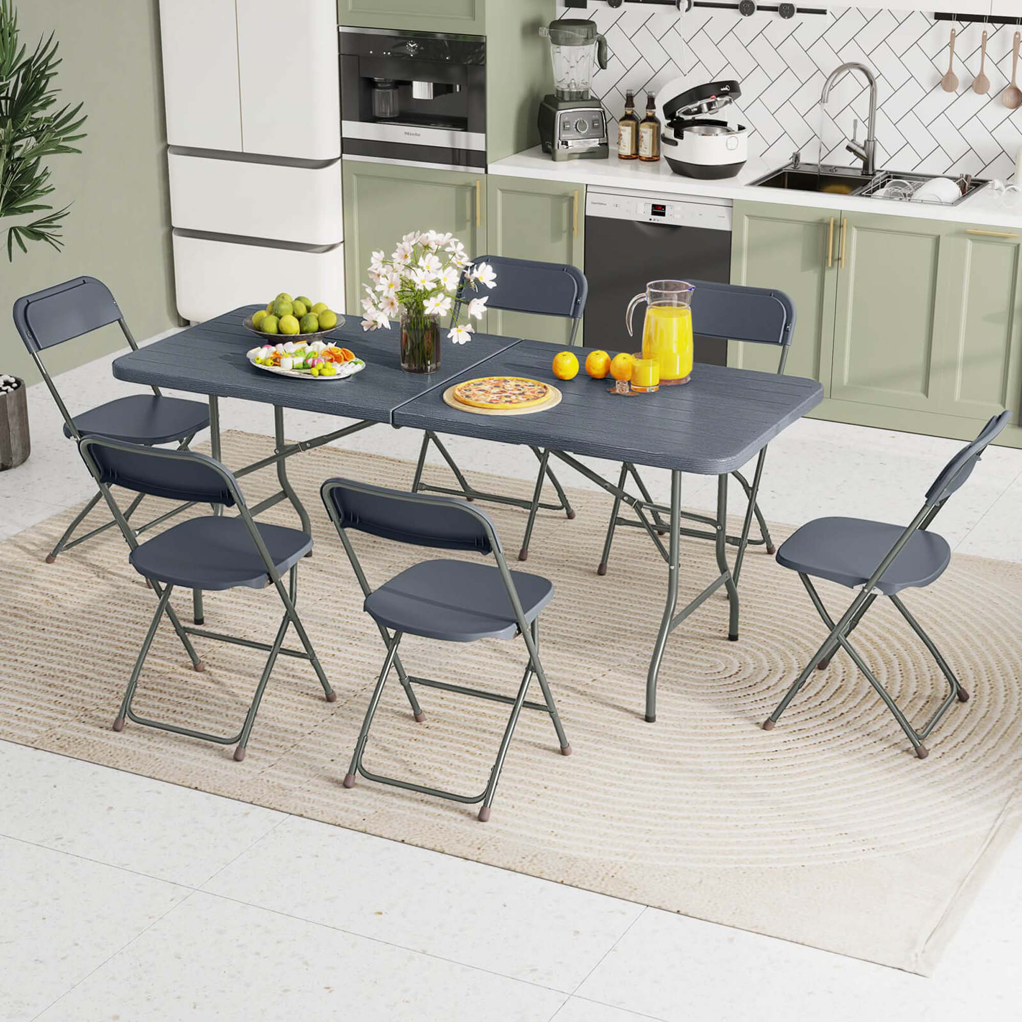 Costway 6 Ft Portable Folding Table With Wood Grain Hdpe Tabletop Safe ...