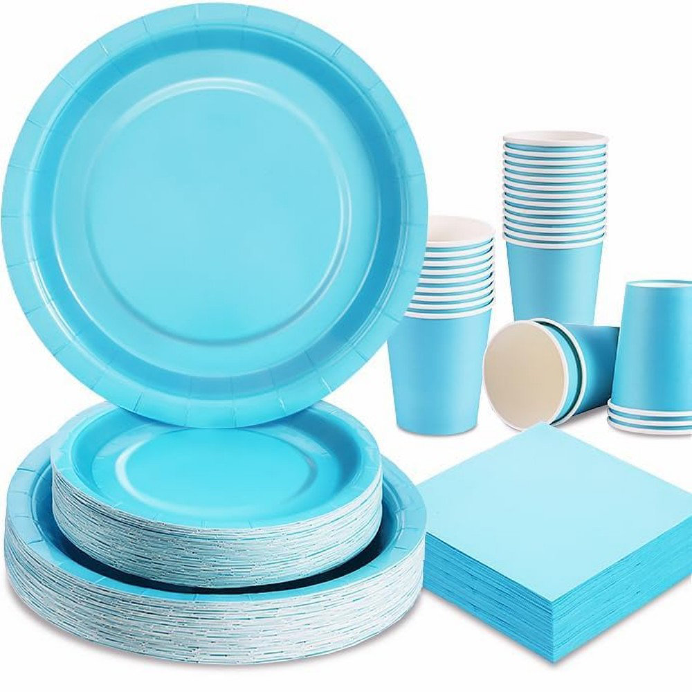 TUHOME FURNITURE LLC 200Pcs Paper Plates And Napkin Cups, Light Blue ...