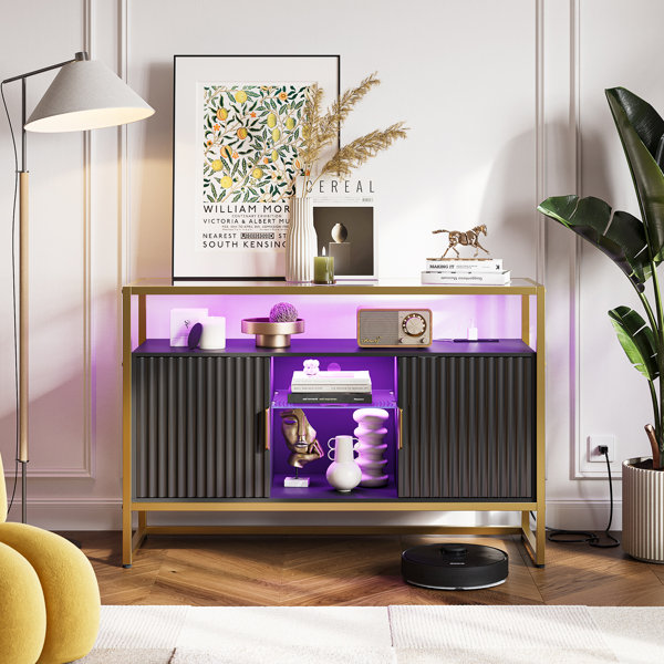 Mercer41 Martee 45.67''W LED Console Table with Storage, Modern Fluted ...