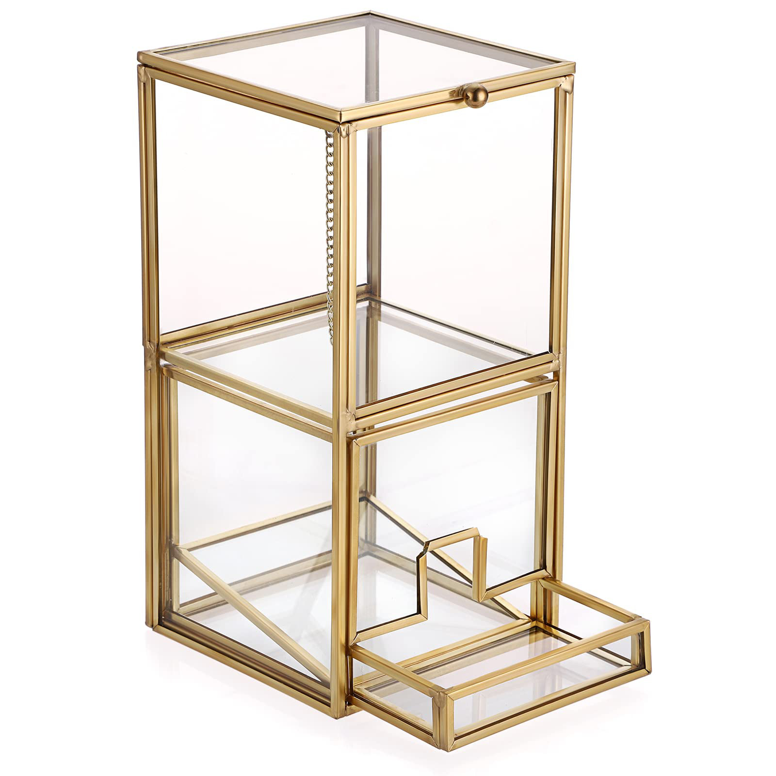 Everly Quinn Gold Glass Q-tip Holder with Lid | Wayfair