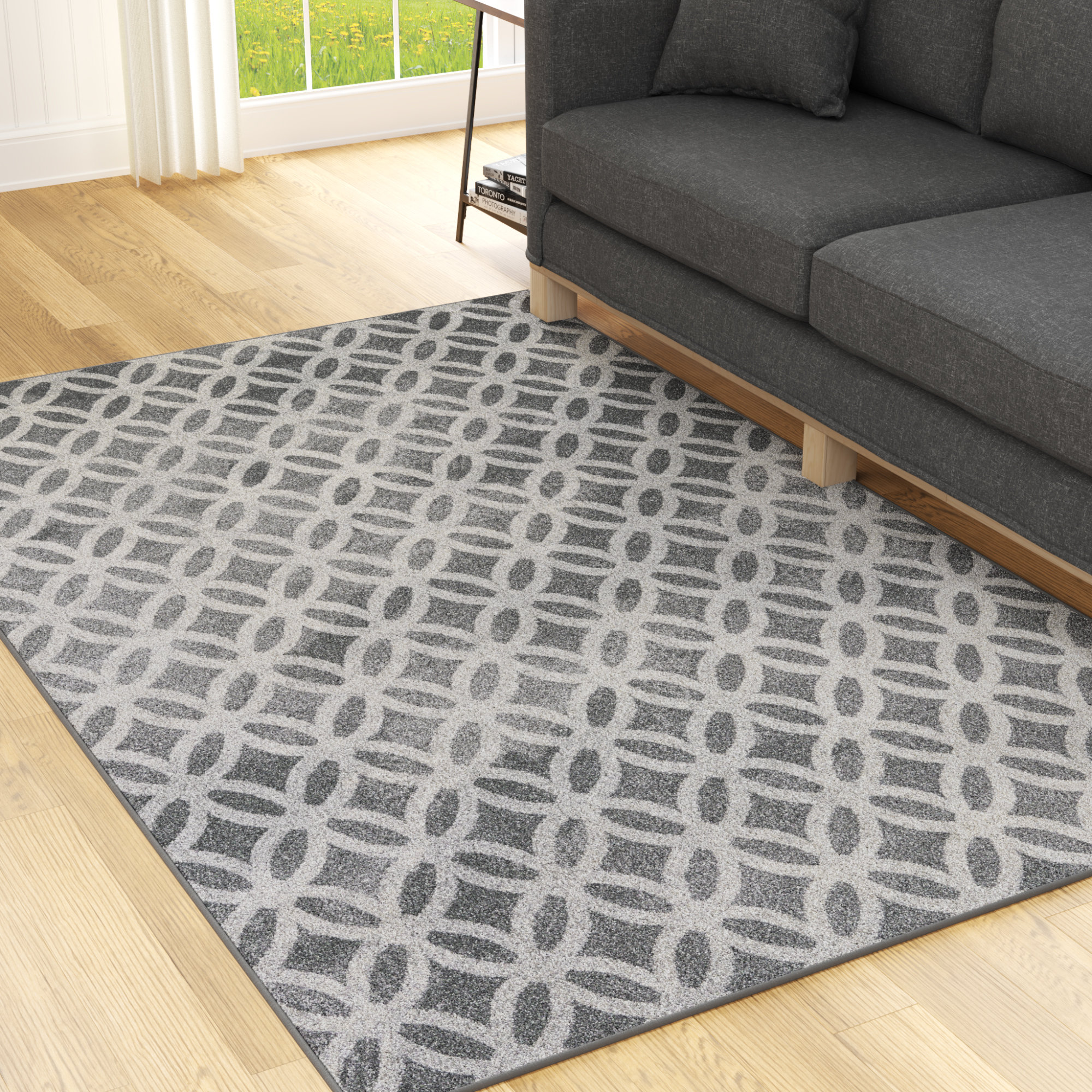 Ebern Designs Davidjames Classic Low Pile Circular Diamond Pattern Rug ...