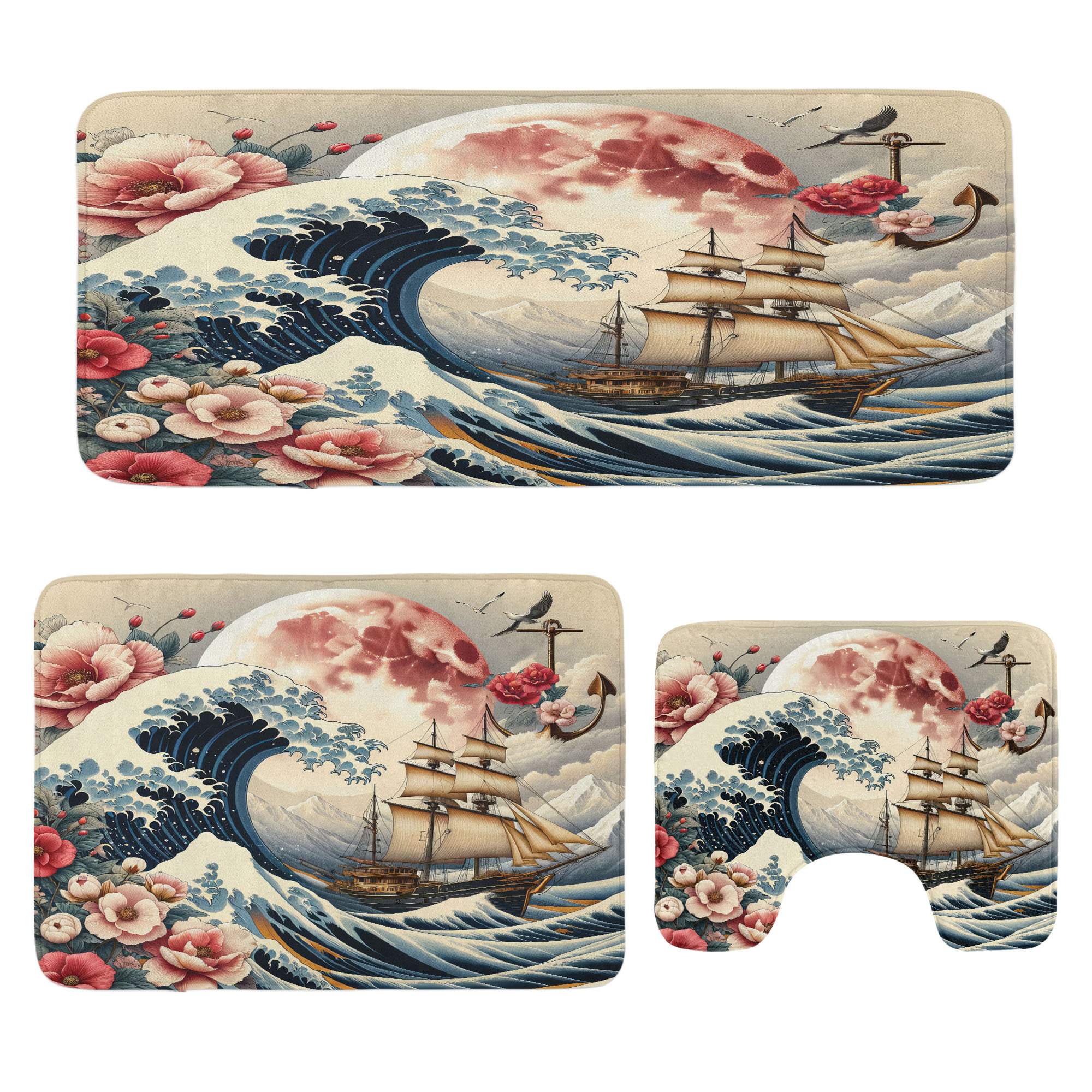 East Urban Home Nautical Bathroom Rug Set 3 Pieces U-Shape & Rectangle ...
