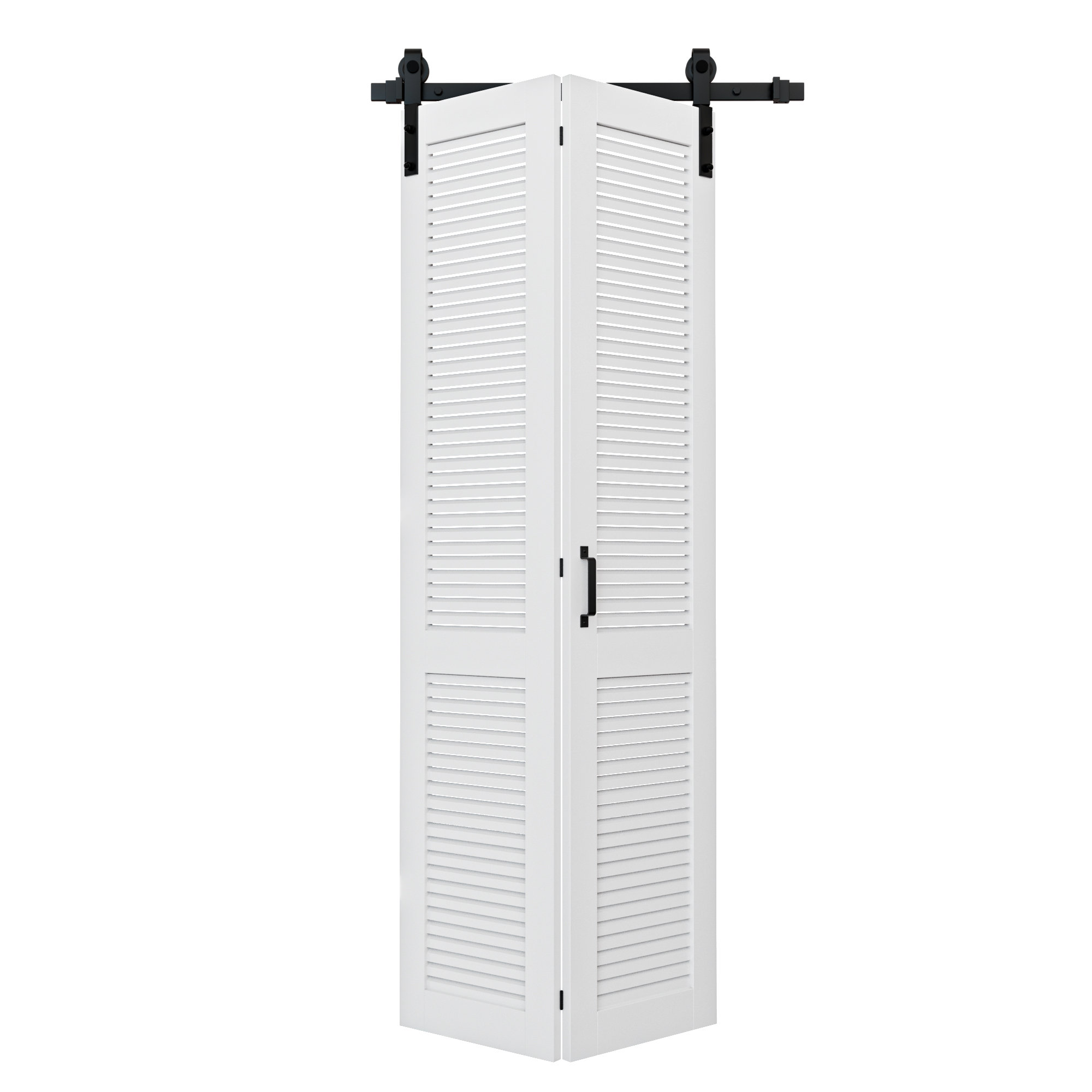 Win Stellar 84-In White Primed Louver Wood Single Bifold Barn Door ...
