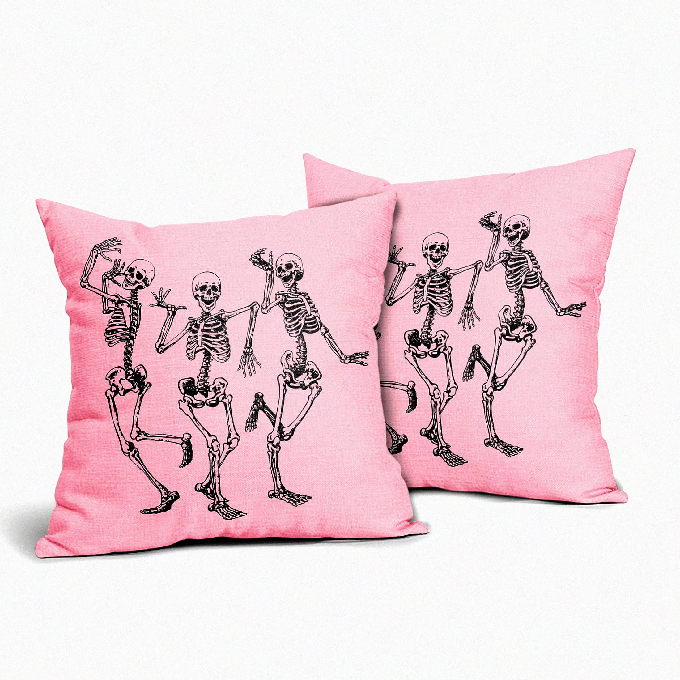 BRBCA Skeleton Chic Pillow Covers - Set of 2 Funny Vintage Pink Cushion ...