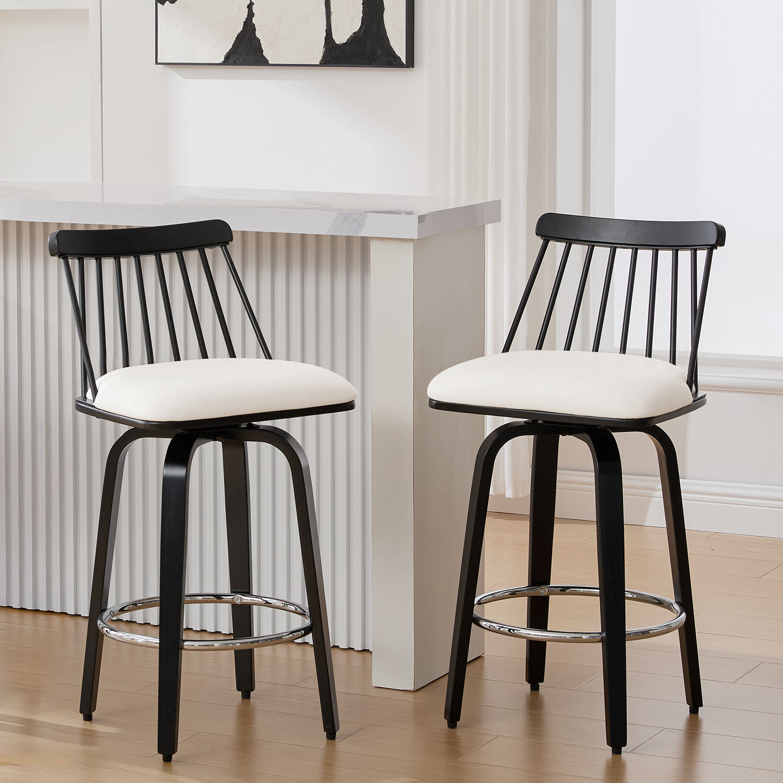 Gracie Oaks 26'' Modern Swivel Counter Bar Stool with Spindle Back and ...