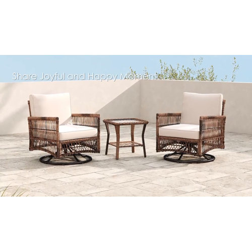 Bay Isle Home Vivek 3 Piece Rattan Seating Group with Cushions ...