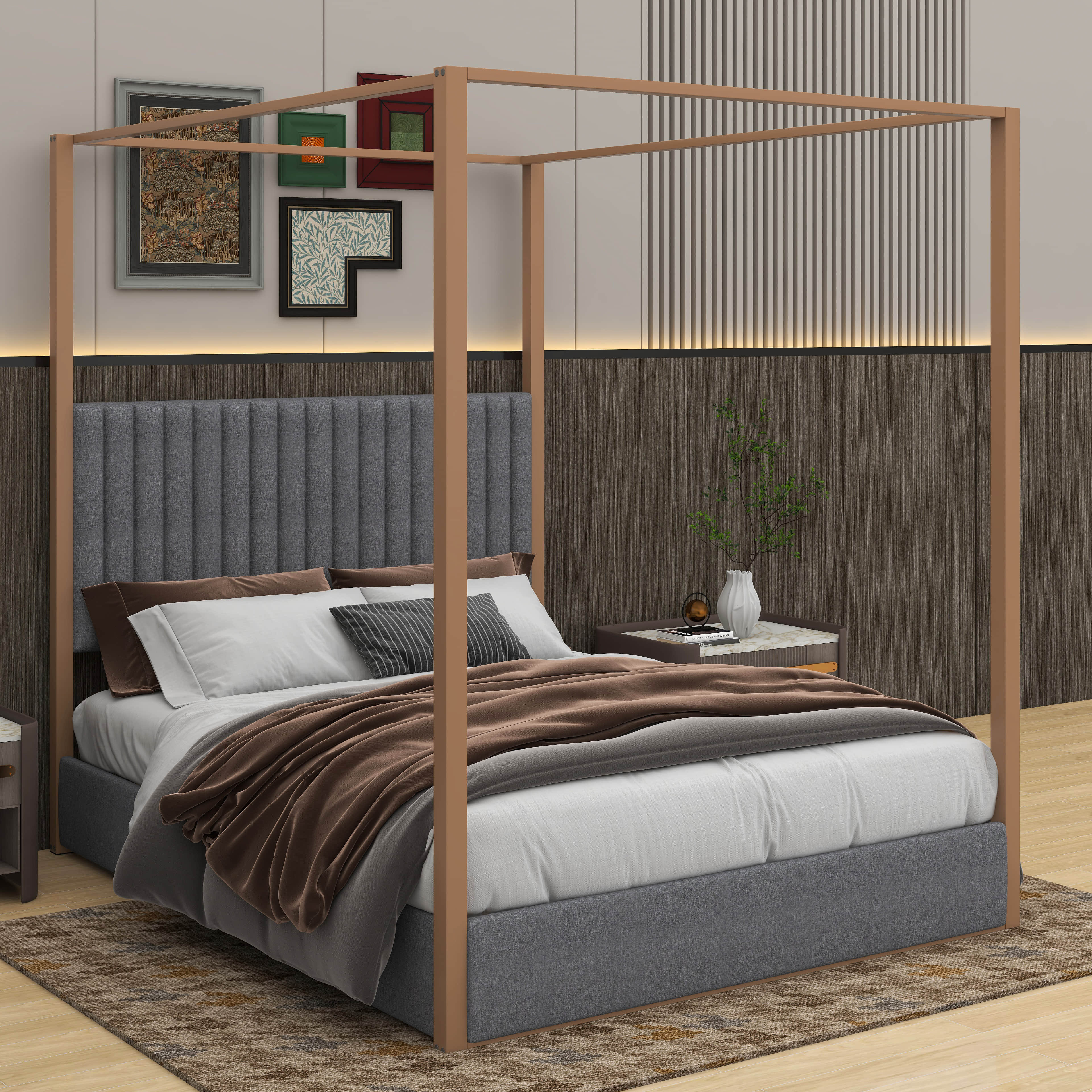 Latitude Run® Svanur Queen Size Upholstery Canopy Platform Bed With