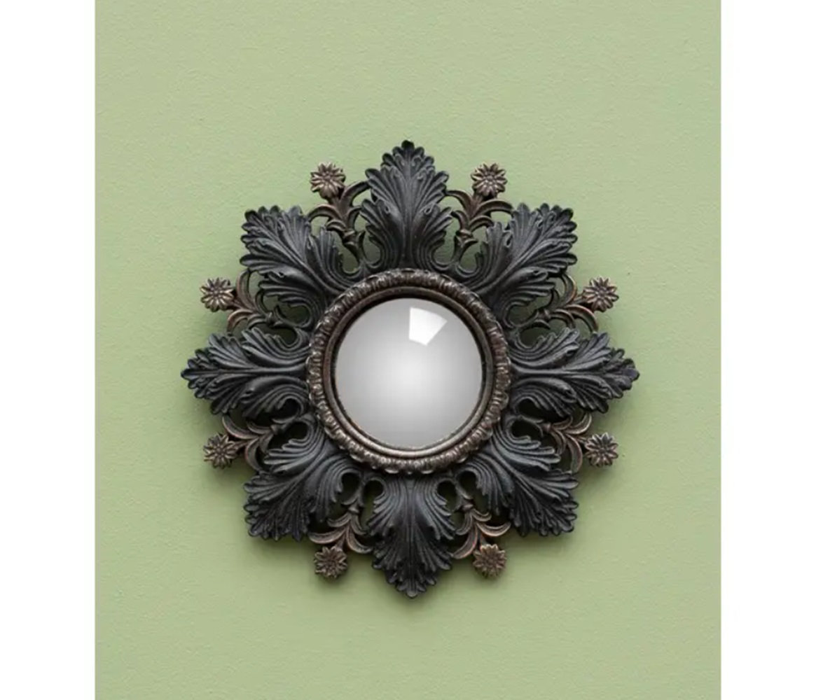 Ophelia & Co. Kooskia Mini Convex Mirror Black Leaves and Flower Framed ...