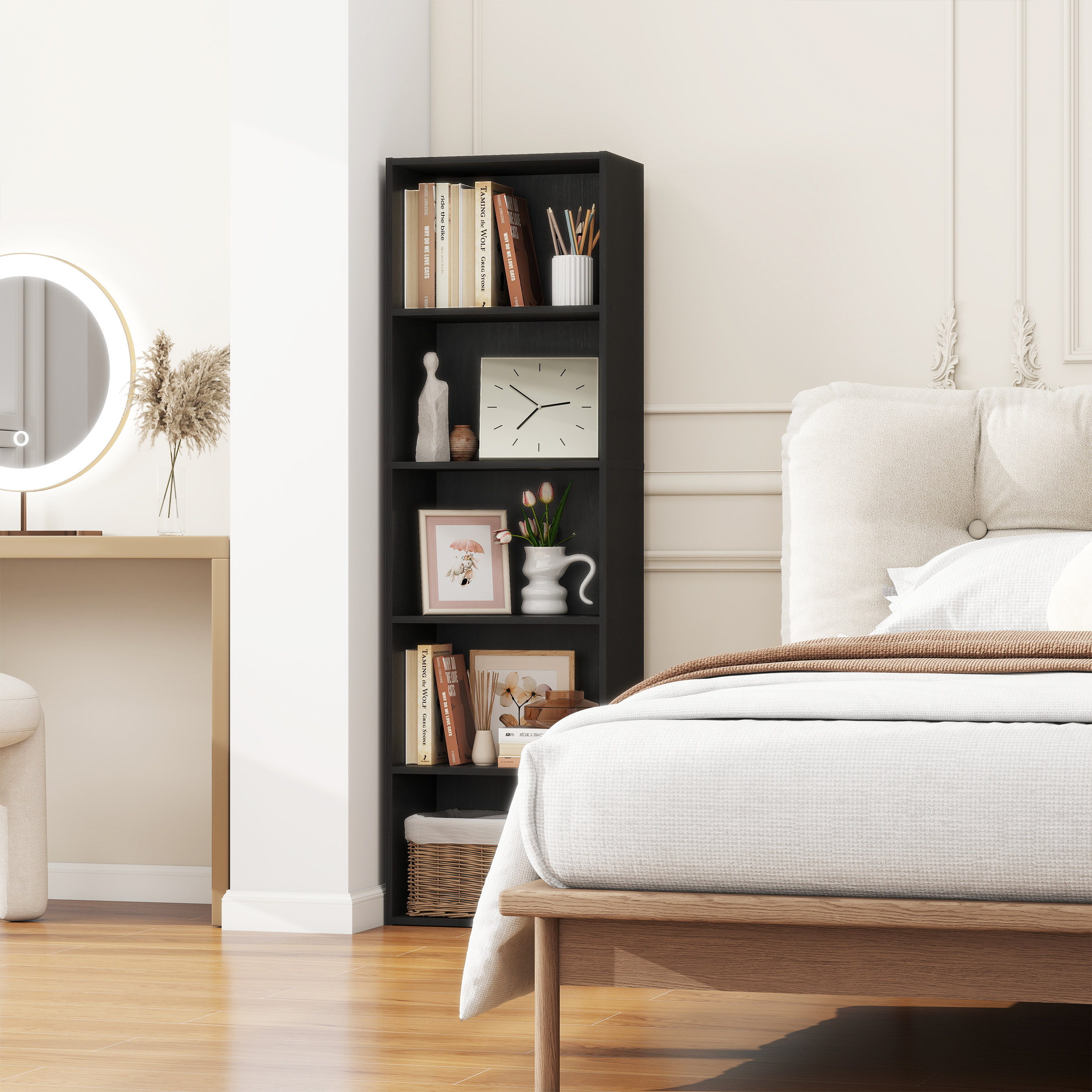 Ebern Designs Modern Bookcase – Wood Storage Display Shelf for Living ...