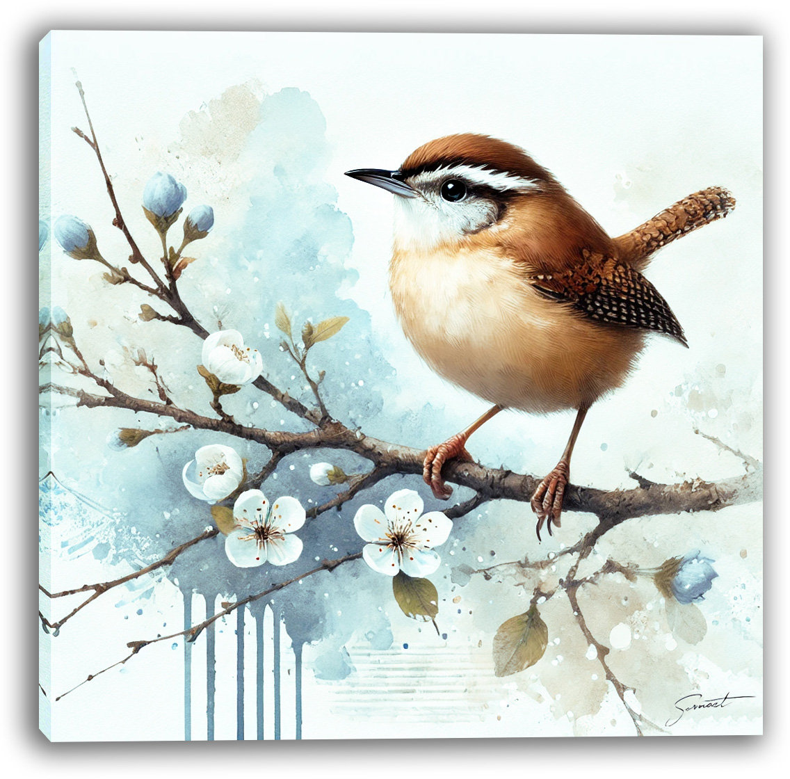 Union Rustic Rustic Charm: Wren on a Blossoming Branch Wrapped Canvas ...
