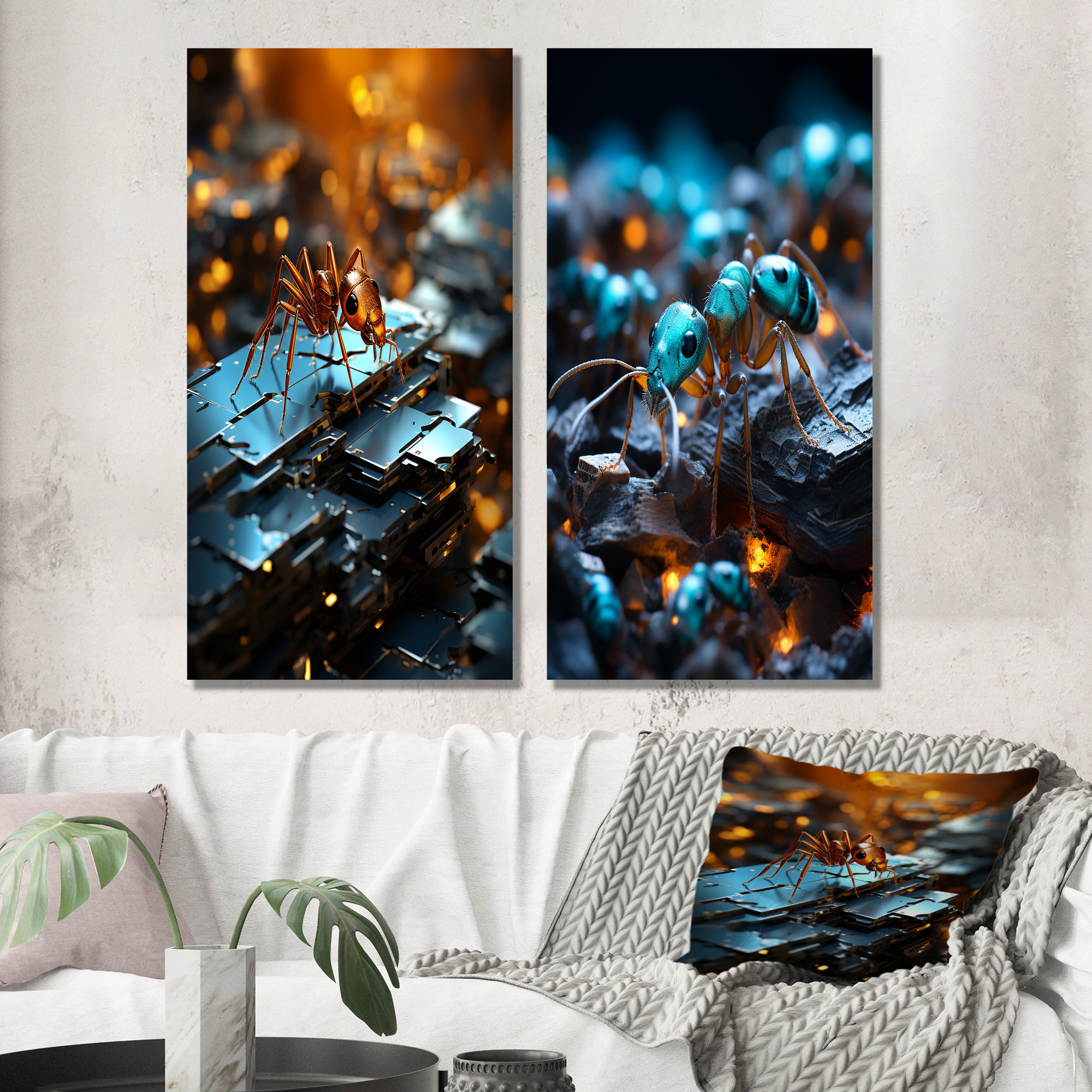 Ebern Designs Digital Antics Pixelated Ant - Ant Canvas Wall Art Set Of ...