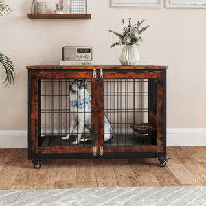 Archie & Oscar™ Archie & Oscar Dog Crate Furniture with Wheels, Feeding ...
