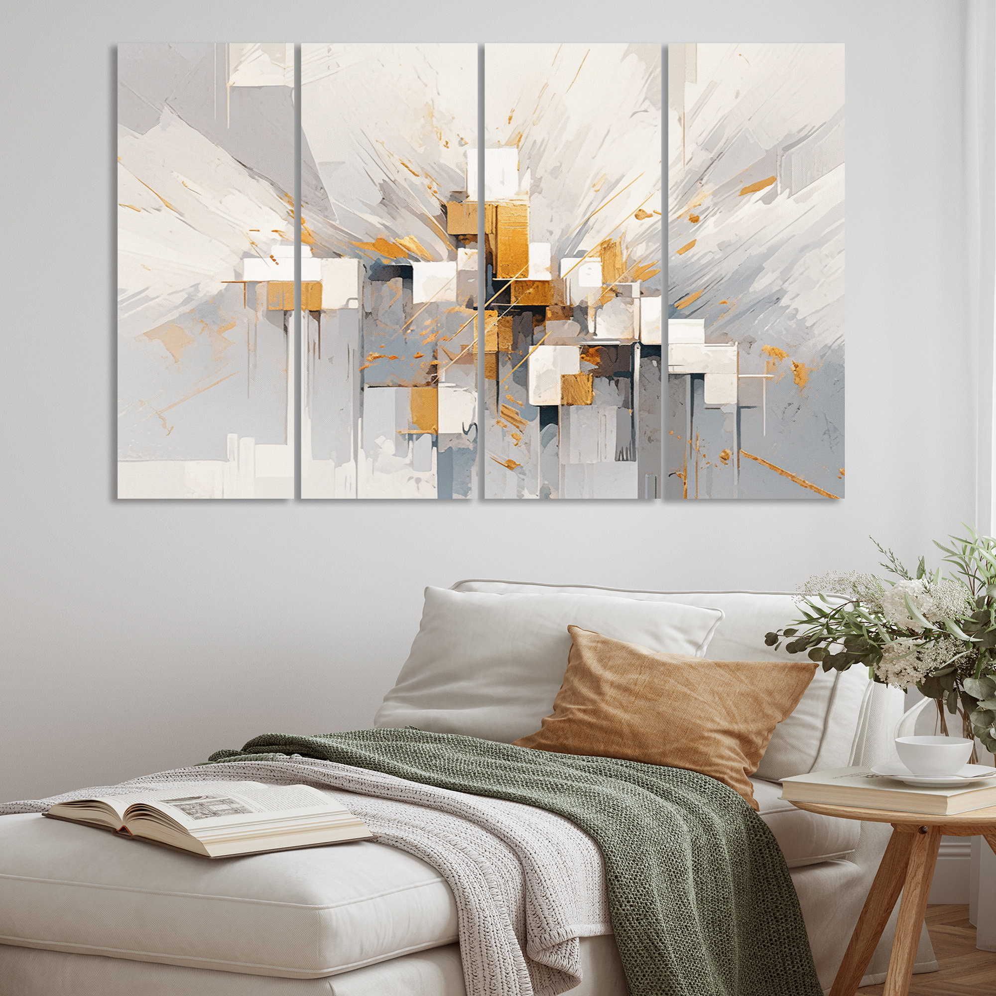 Mercer41 Beige and Gold Cubist Kaleidoscope V - Cubism Metal Wall Art ...