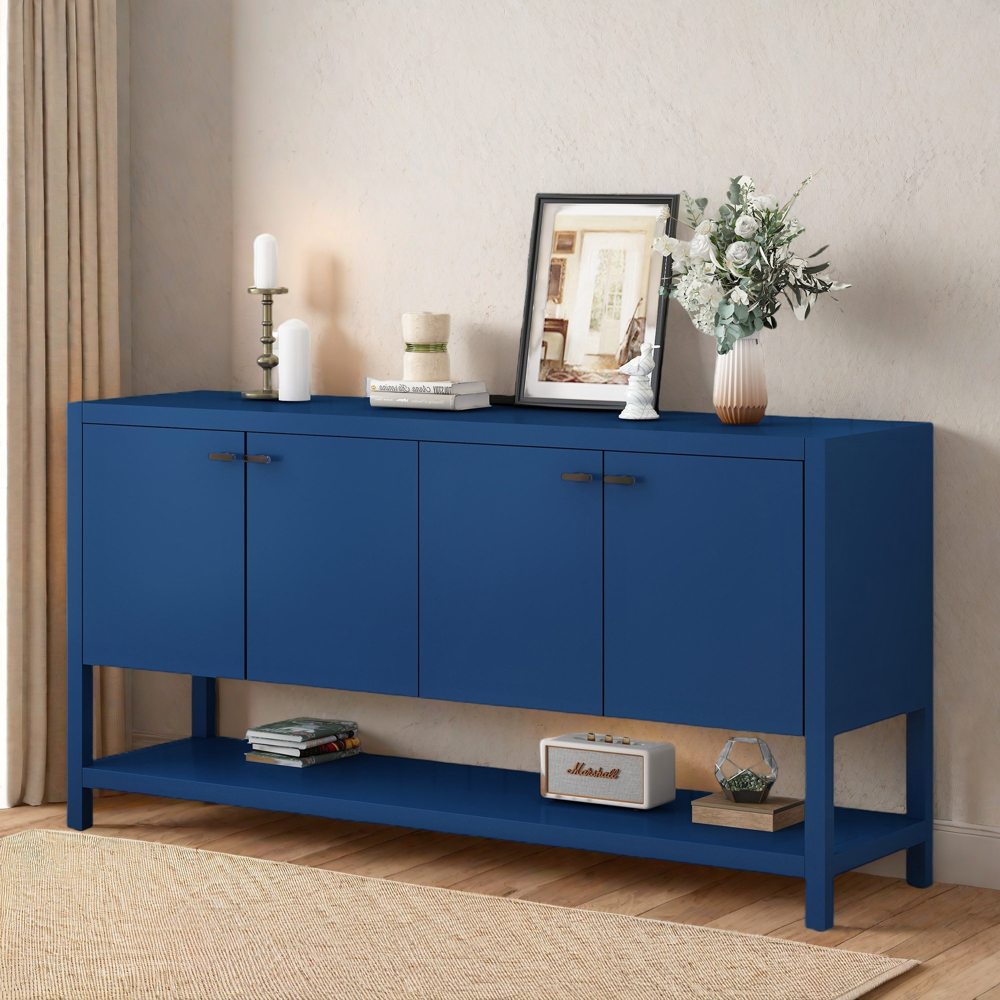 Latitude Run® Four-door Console Table With A Open Bottom Shelf And ...