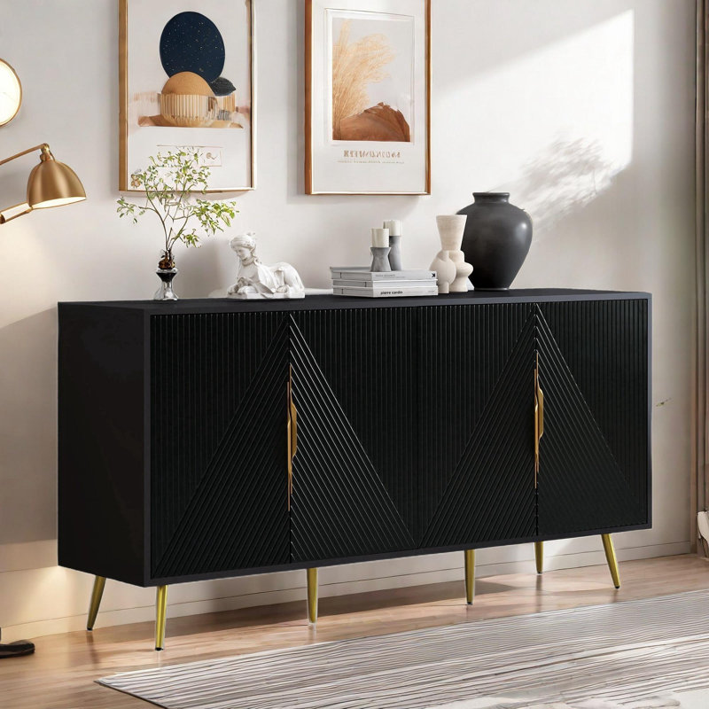 Mercer41 Niara Stylish Sideboard with Wave Geometric Design, Conical ...