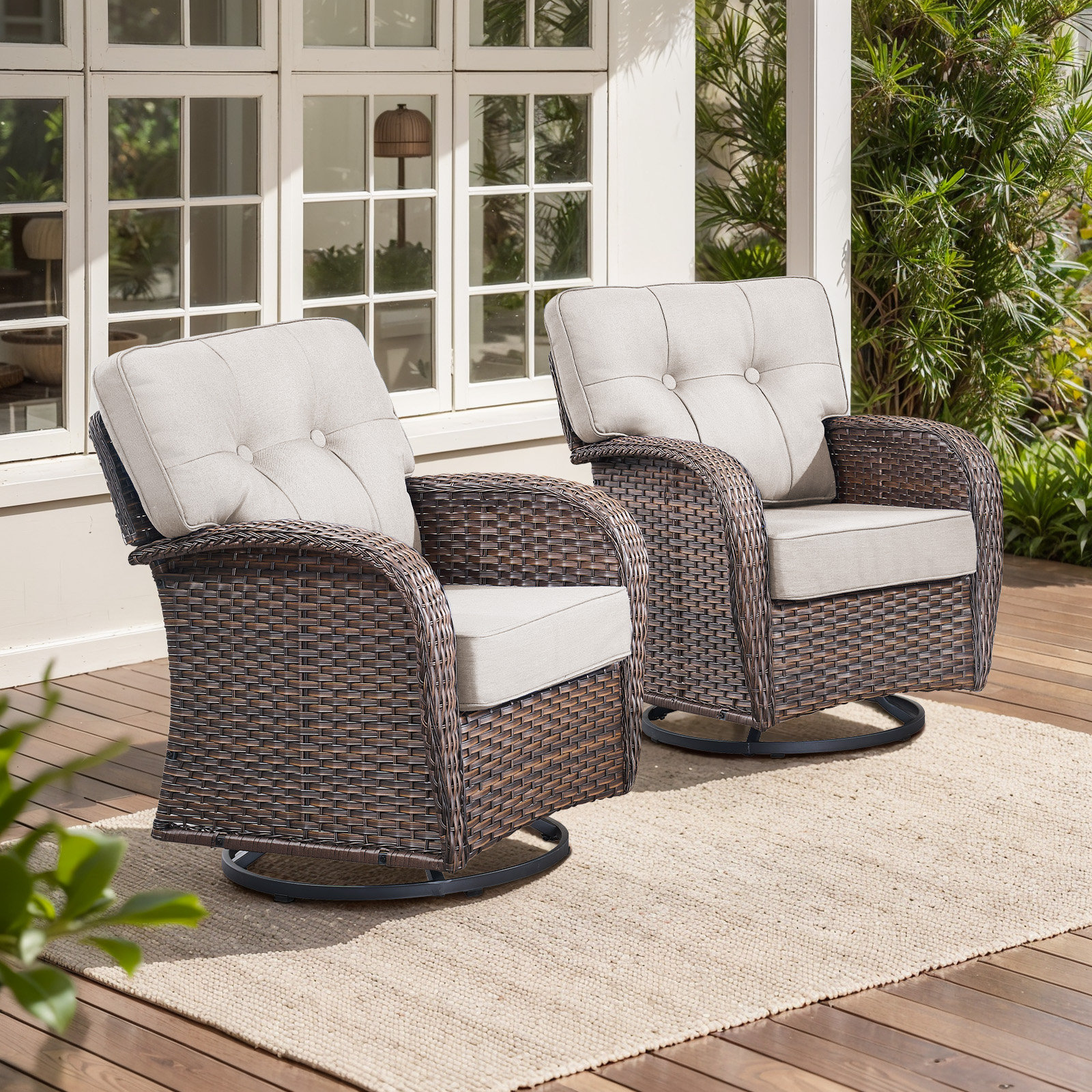 Wildon Home® Outdoor Swivel Rocker Glider Chairs With T-Back Cushions ...
