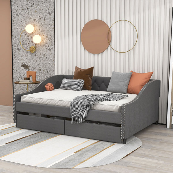 House of Hampton® Devyon Full Size 2 Drawers Upholstered Daybed with ...