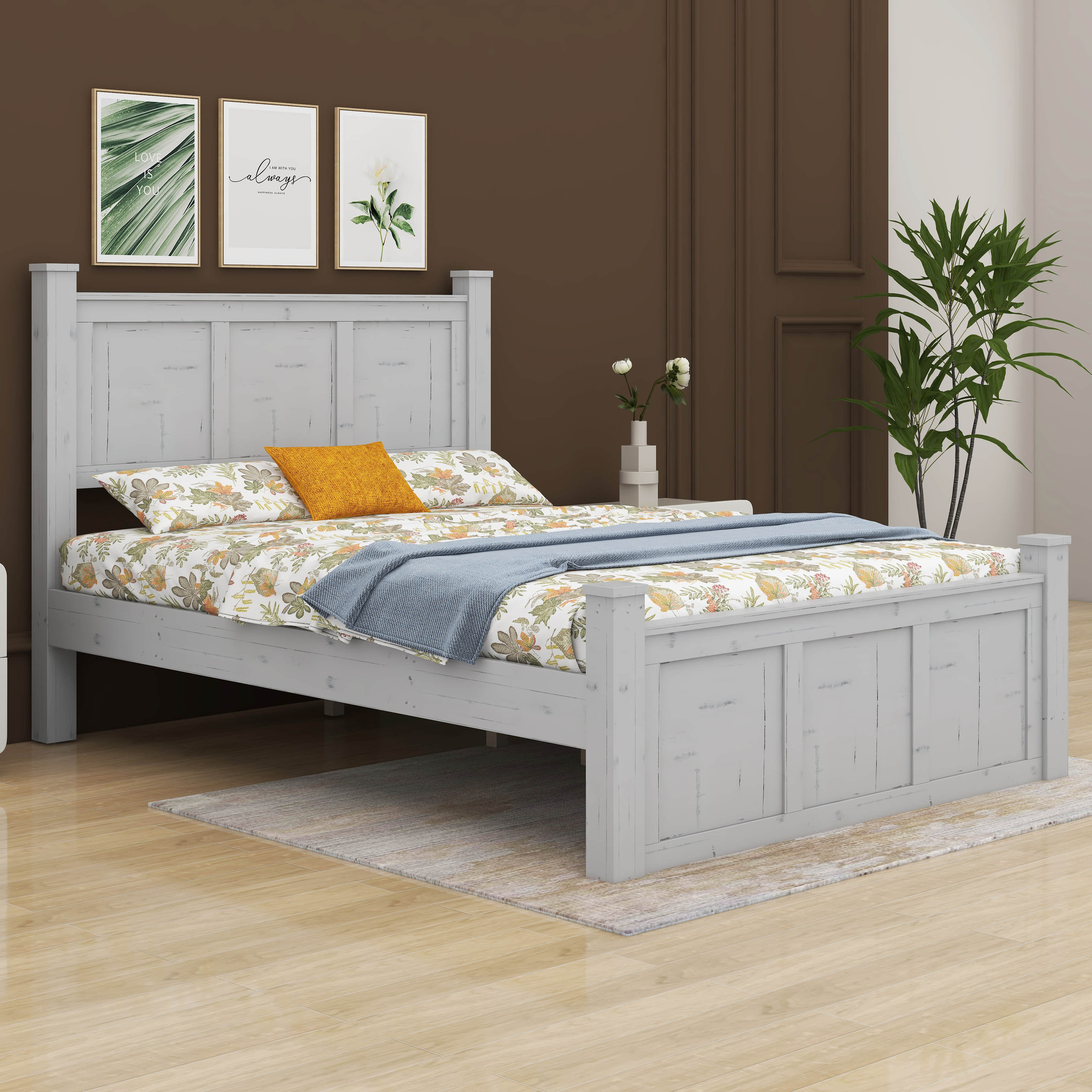 Lark Manor Queen Farmhouse Style Wood Panel Bed Frame Four Square ...