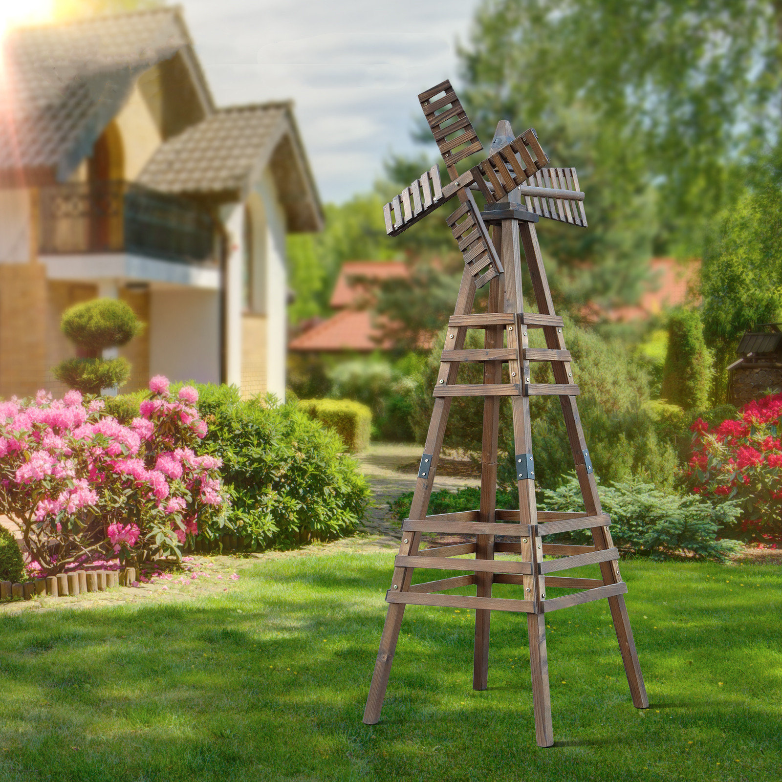 August Grove® 6ft Wood Windmill Backyard Garden Decoration | Wayfair