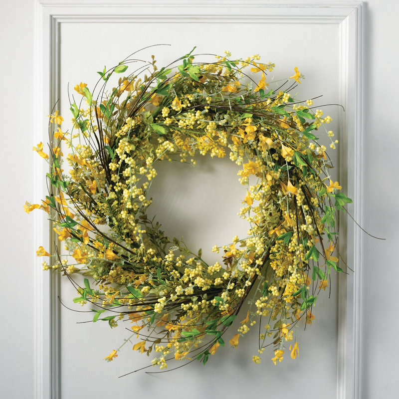 Primrue 26" Artificial Yellow Wispy Wreath | Wayfair