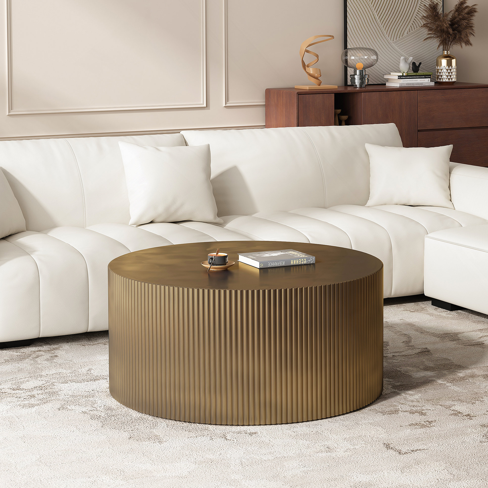 Latitude Run® 35.83" Minimalist Wave Stripe Coffee Table, Modern Round ...