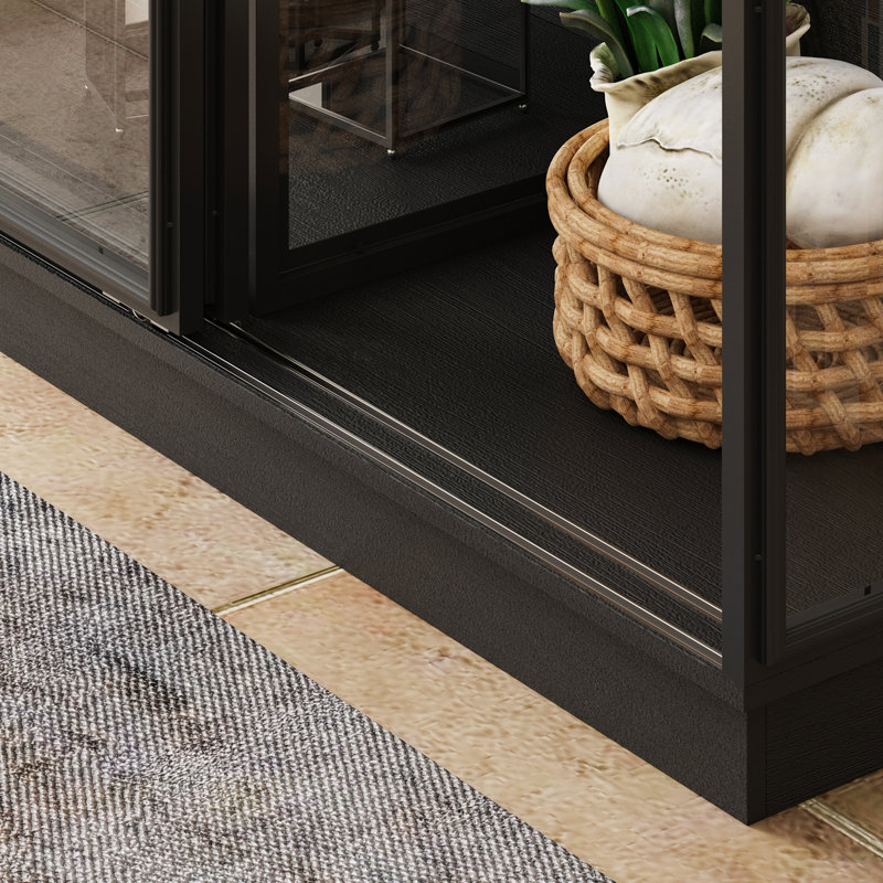Latitude Run® 74.8" H Black Glass Sliding Door Display Cabinet With Two ...