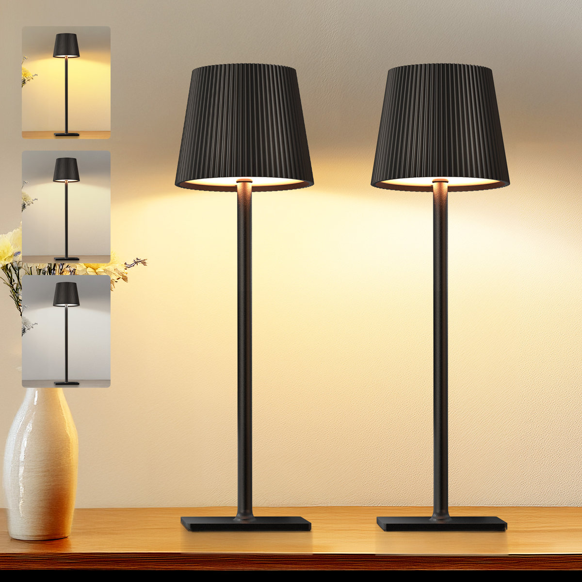 Ebern Designs Cordless Table Lamp, 3 Color Stepless Dimming, Outdoor ...