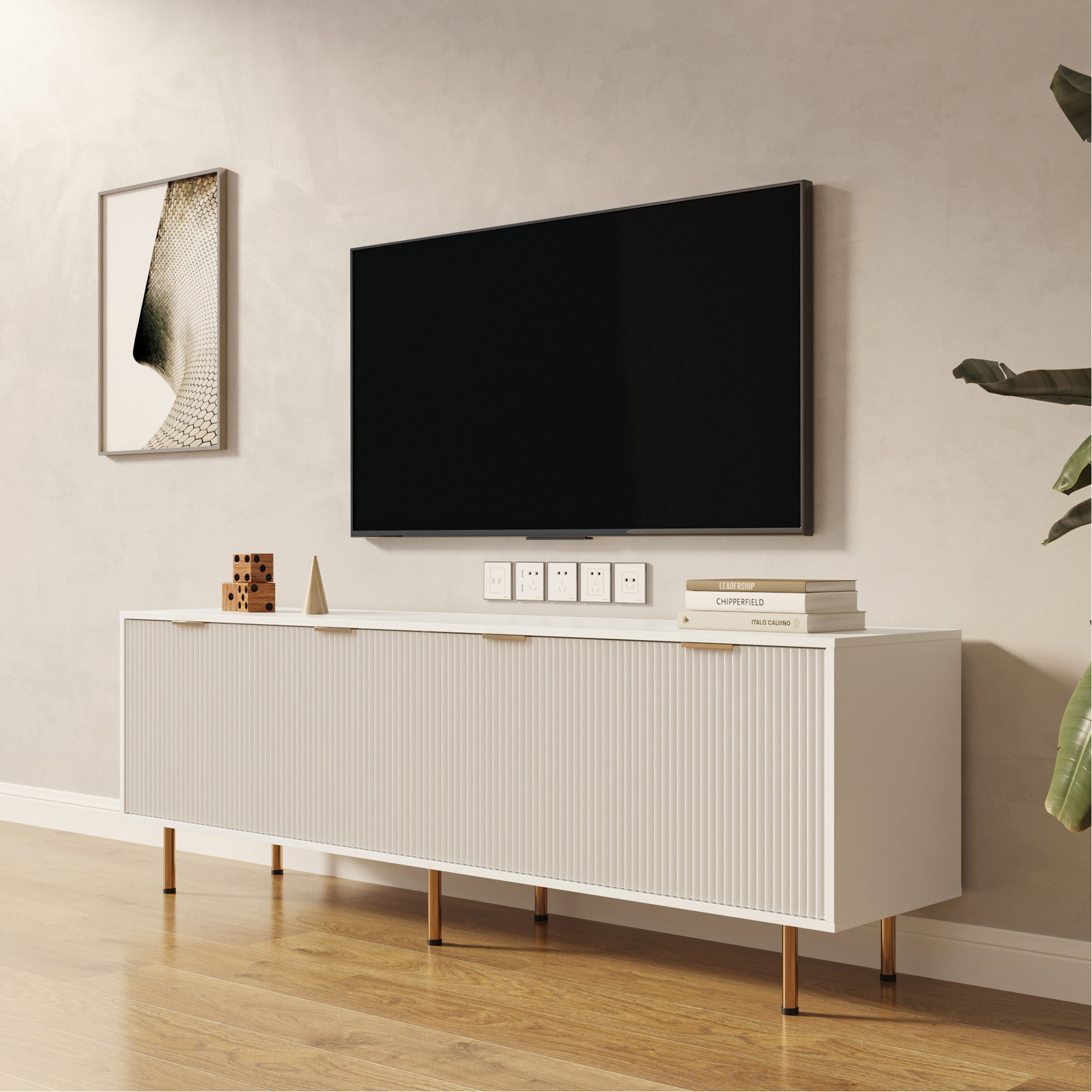 Mercer41 Modern Warm Black TV Cabinet For 80 Inch TV Stands, For Living ...
