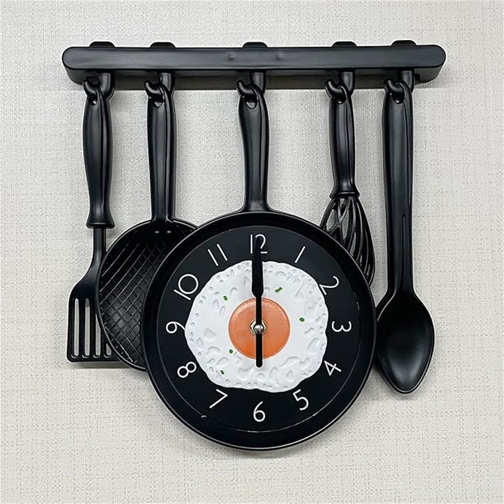 Trinx Kitchen Decorative Frying Pan Wall Mounted Clock With Fried Egg For Dinning Hall ...