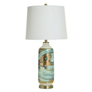 Mercer41 Venus Gold - Ceramic Table Lamp - White Shade | Wayfair