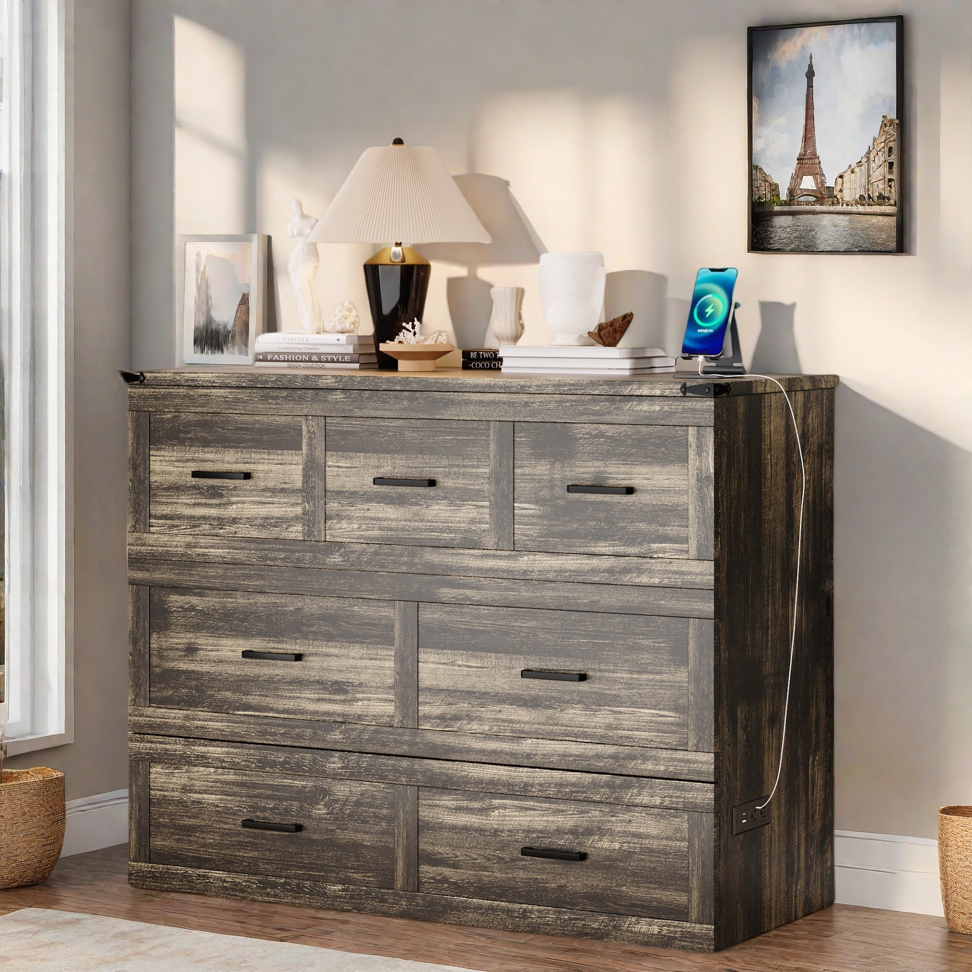 Rosalind Wheeler Multi-functional Foldable Murphy Bed With Charging ...